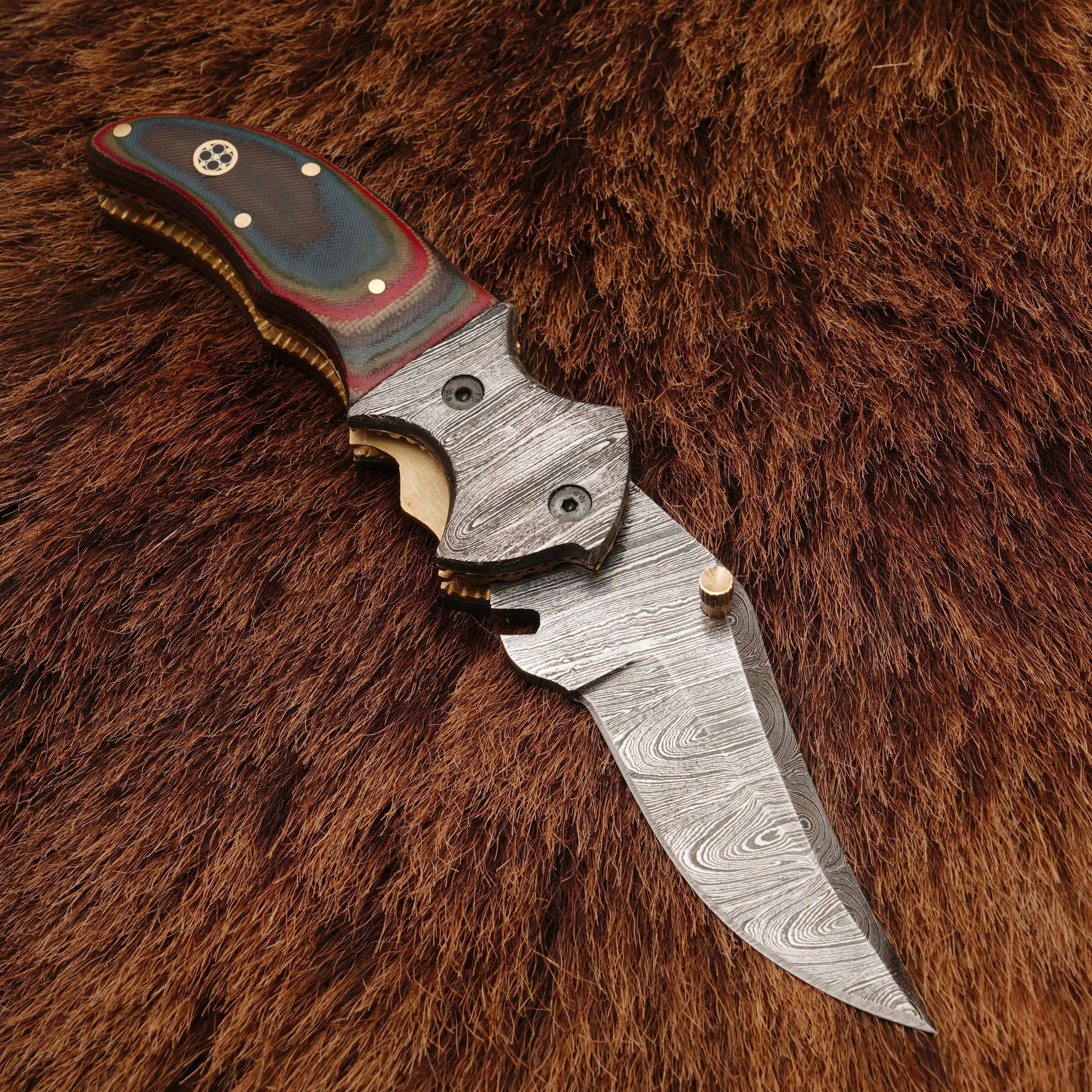 7” Handcraft Damascus Steel Pocket hunting Knife-Damascus Bolster Fold ...