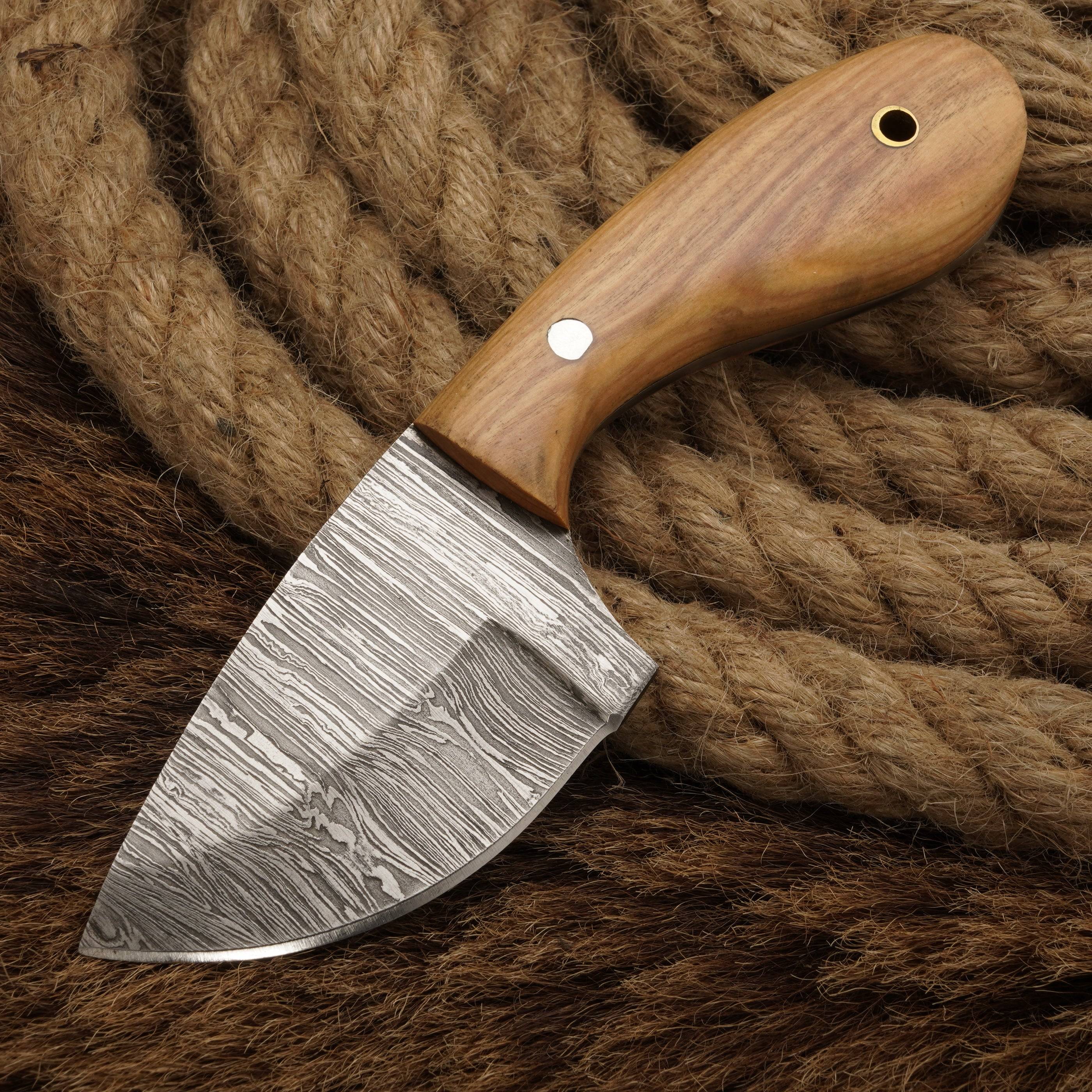 Handmade Damascus Steel Deer Skinner Knife - Olive wood Handle - Full ...