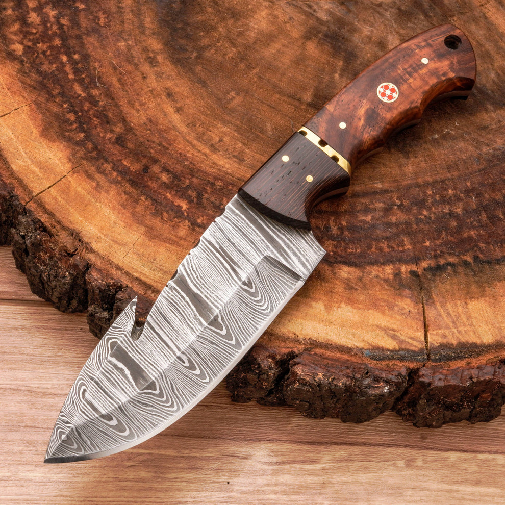Handmade Forged Damascus Steel Gut Hook Hunting Knife EDC - Skinner kn ...