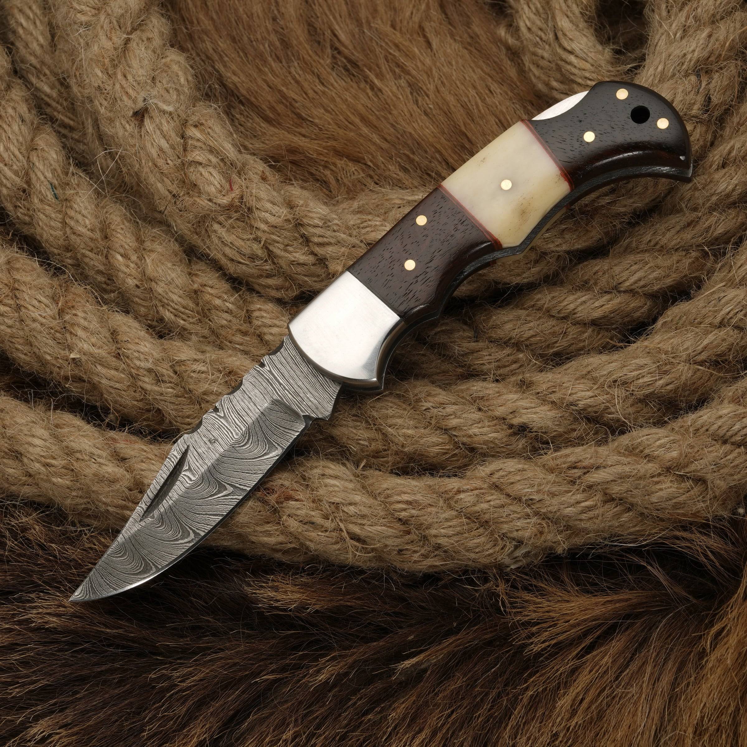 7" Custom Hand Forged Damascus Folding pocket Knife With Bone Handle ...