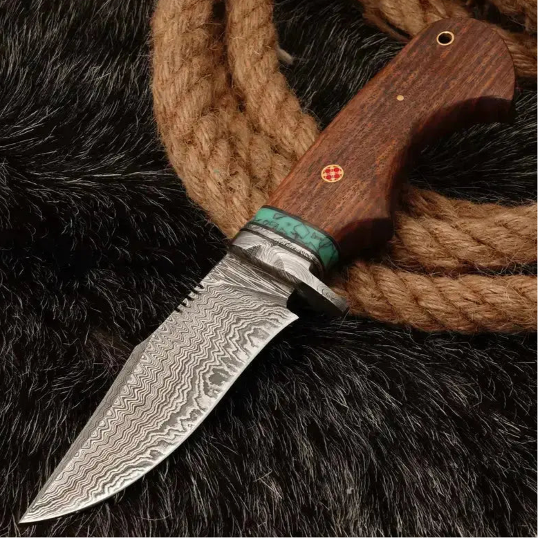 10" Custom Handmade Damascus Steel Hunting Knife W/ Wood Handle-Best F ...