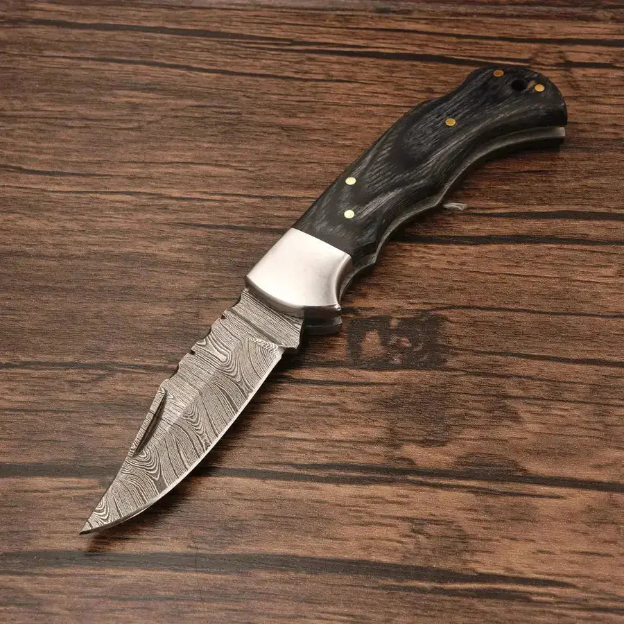 7" Handmade Damascus Steel Folding Pocket Knife-Camping Folding Utilit ...