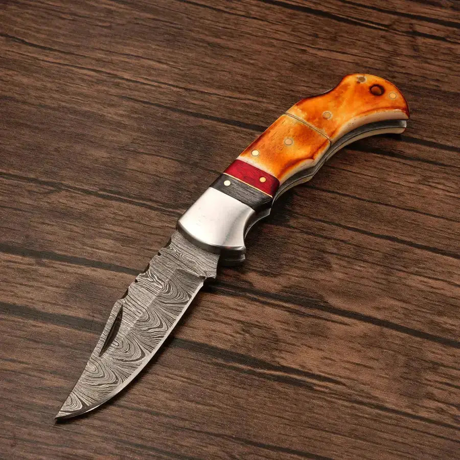 7" Handcraft Damascus Steel Hunting Pocket Knife-Camping Folding Blade ...