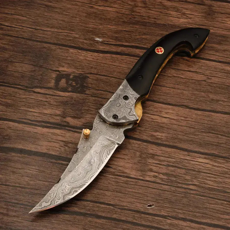 Handcraft Damascus Steel Pocket Knife-Damascus Bolster Folding Knife W ...