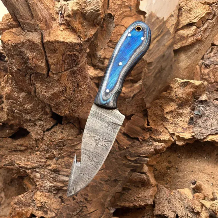 Handmade Forged Damascus Steel Gut Hook Hunting Skinner EDC Knife With ...