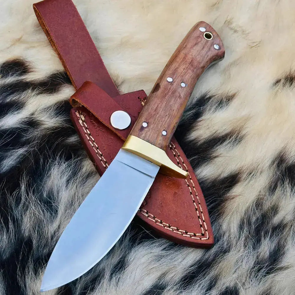 Handmade Stainless Steel Hunting Knife - Brass Guard Rose Wood Handle ...