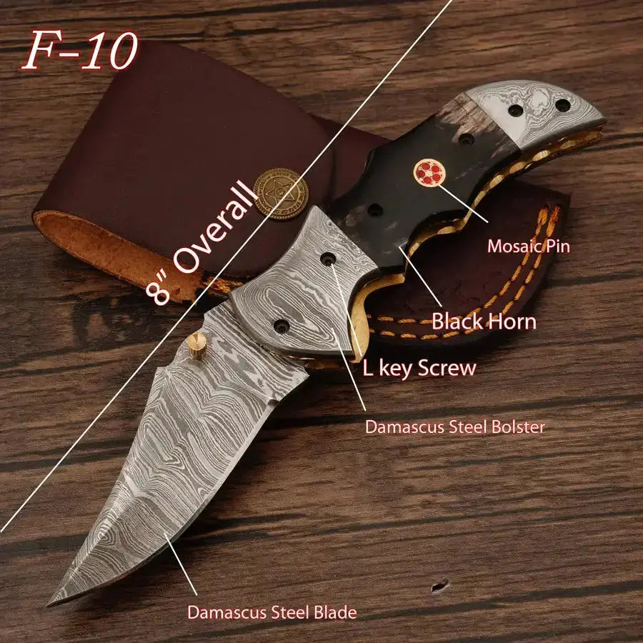 Handmade Damascus Pocket Knife-Damascus Bolster Folding Custom Knife ...